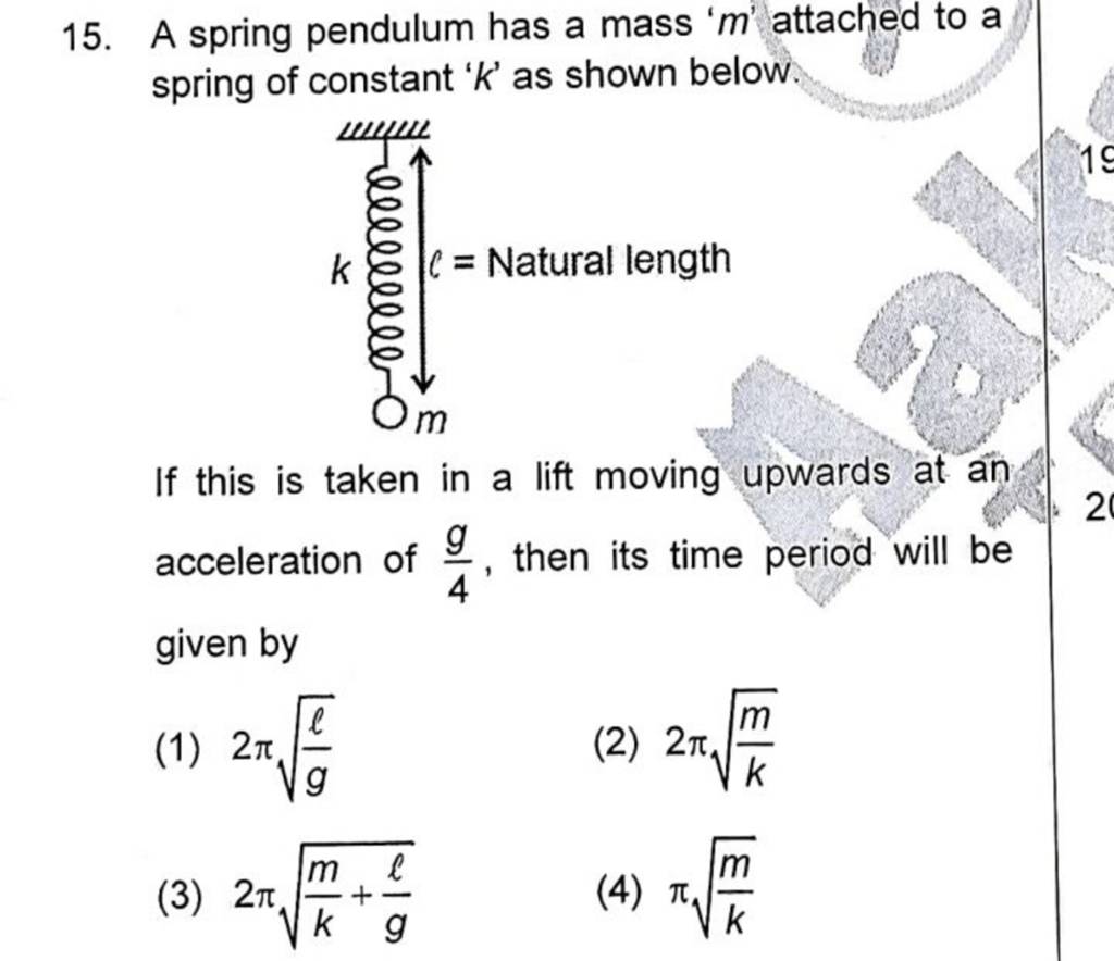 A spring pendulum has a mass ' m ' attached to a spring of constant ' k