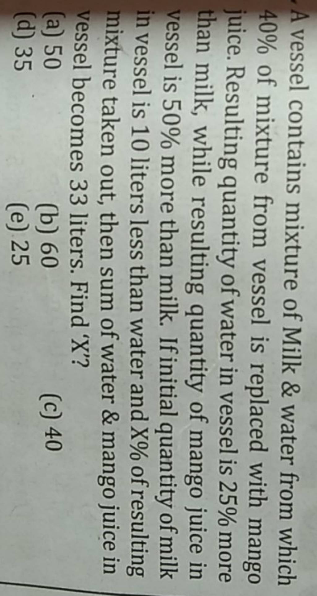 A vessel contains mixture of Milk \& water from which 40% of mixture from..