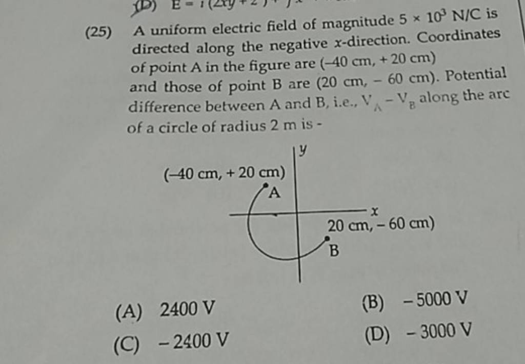 A uniform electric field of magnitude 5×103 N/C is directed along the ne..