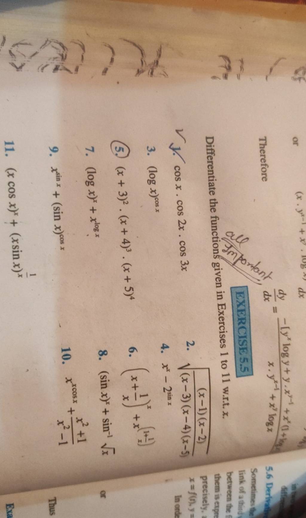 Differentiate The Functions Given In Exercises 1 To 11 W R T X 1 Cosx⋅