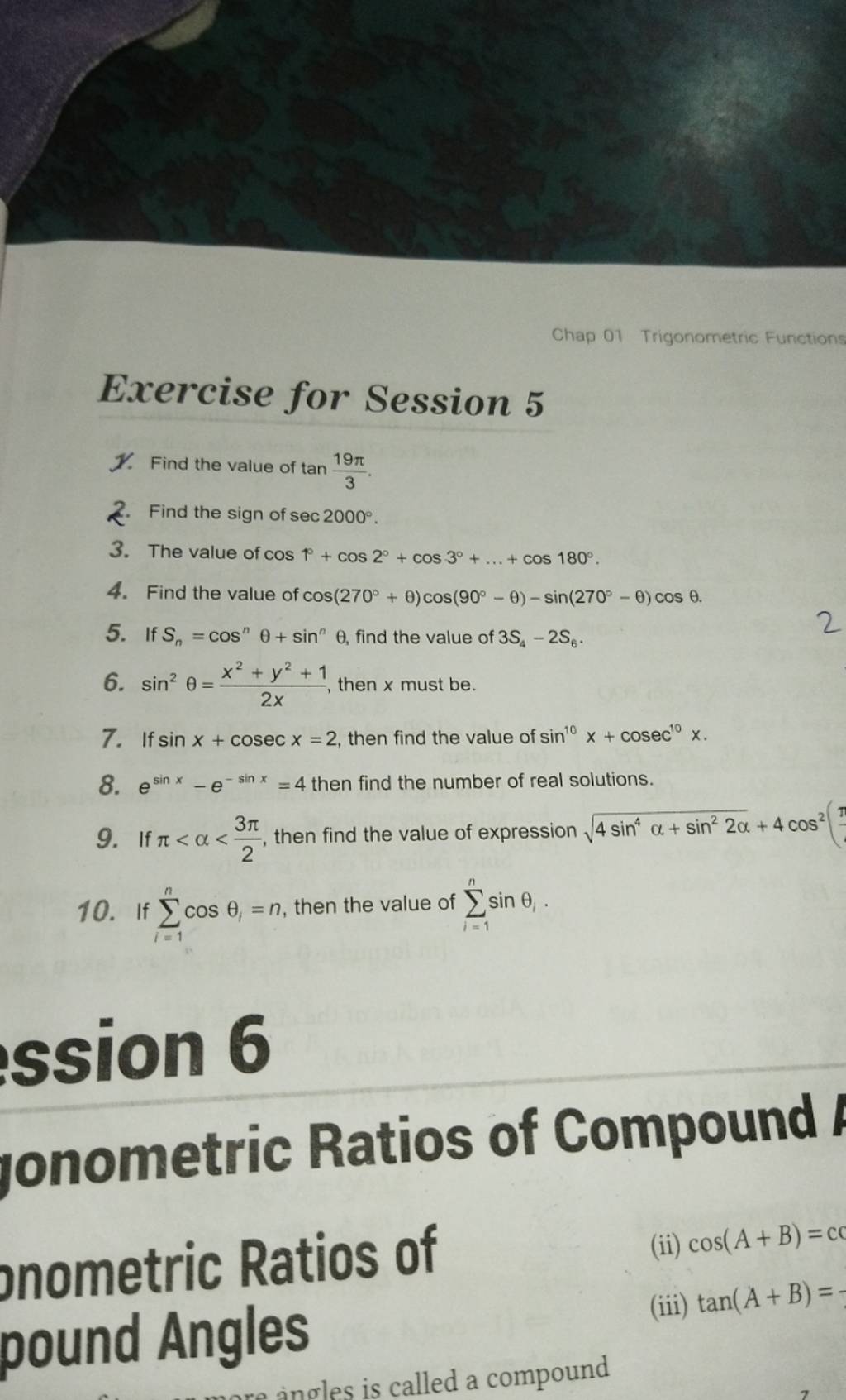 Chap 01 Trigonometric Functions Exercise For Session 5 Filo