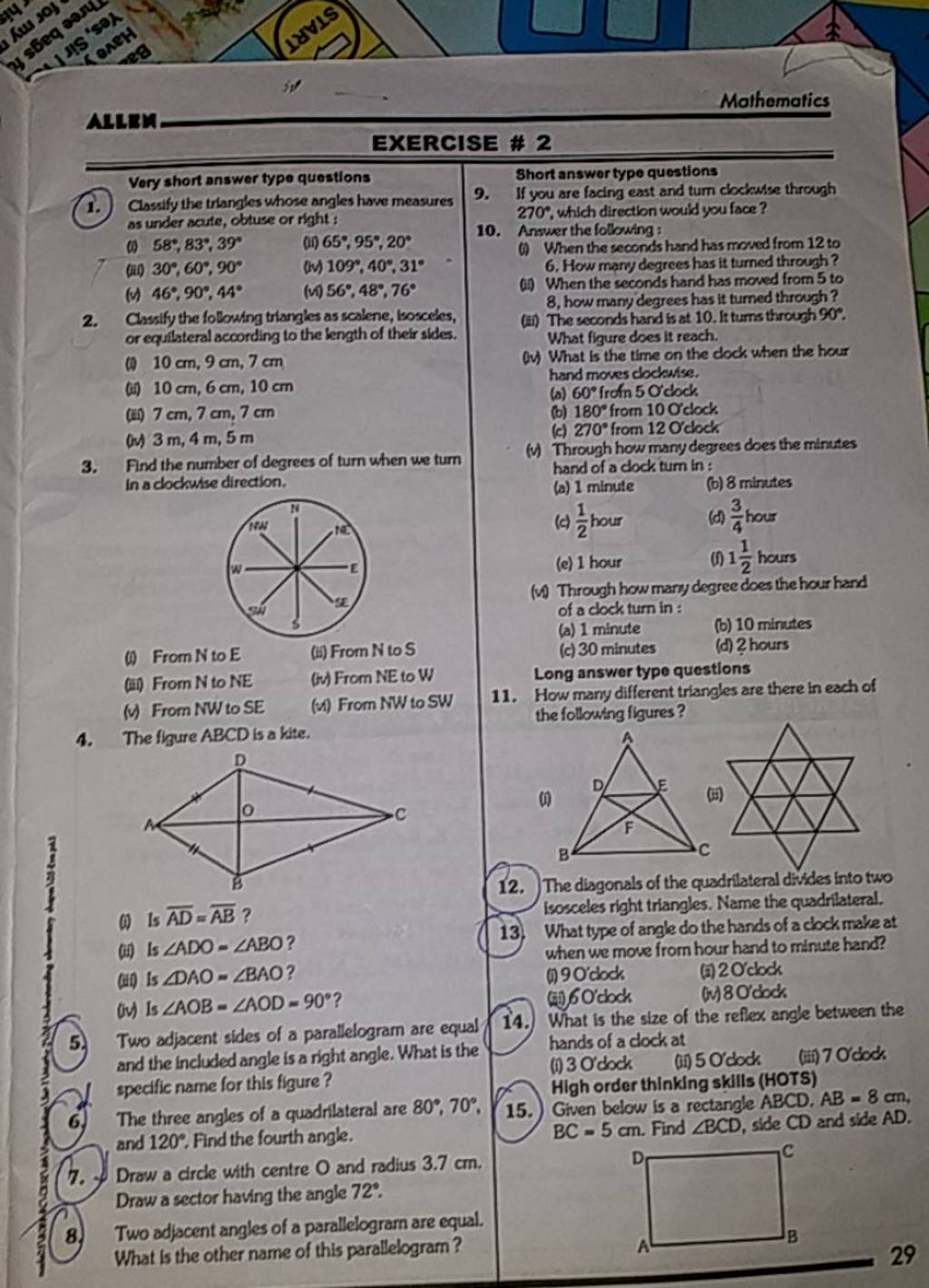 Find the number of degrees of tum when we tum (v) Through how many degree..