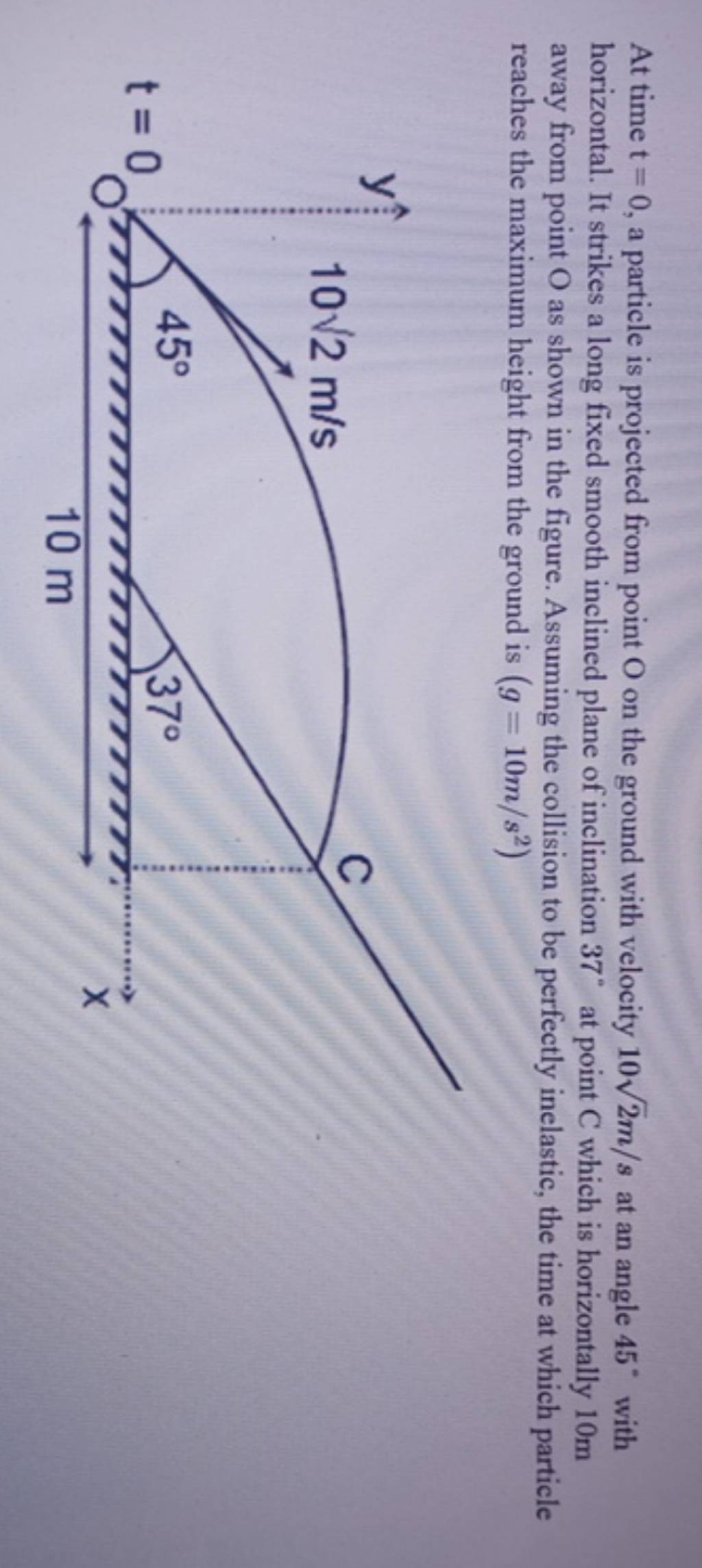 At time t=0, a particle is projected from point O on the ground with velo..