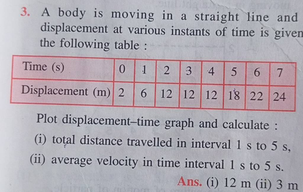 3. A body is moving in a straight line and displacement at various instan..