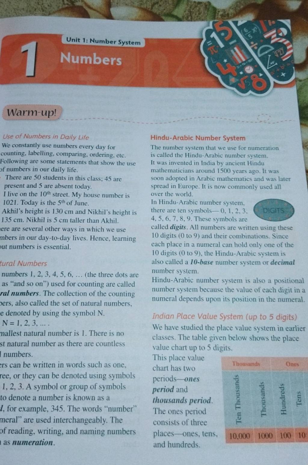 Warm-up! Use of Numbers in Daily Life Hindu-Arabic Number System We const..