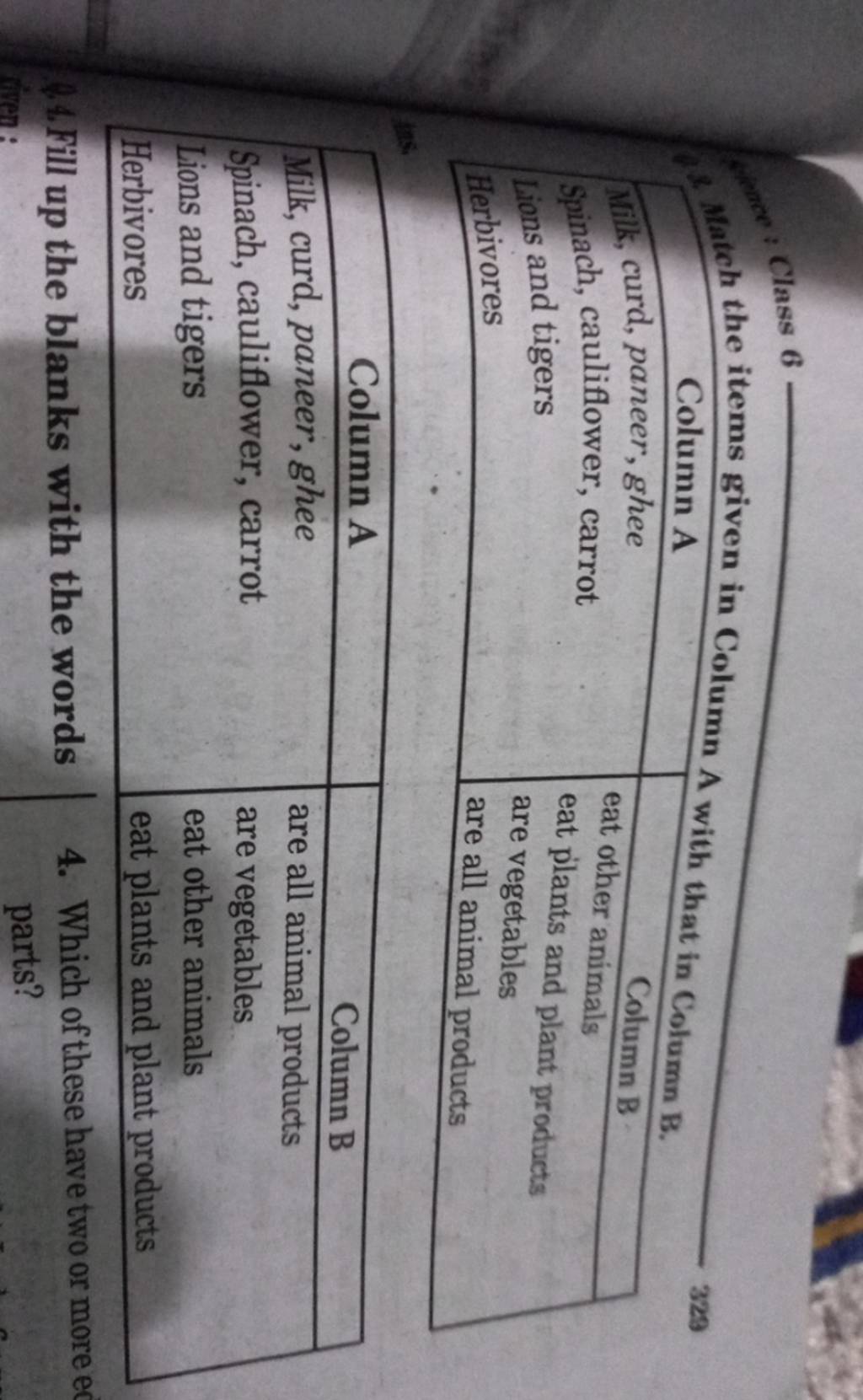 (ee: Class 6 Match the items given in Column AA with that in Column B.$\b.. (ee: Class 6 Match the items given in Column AA with that in Column B.$\b..