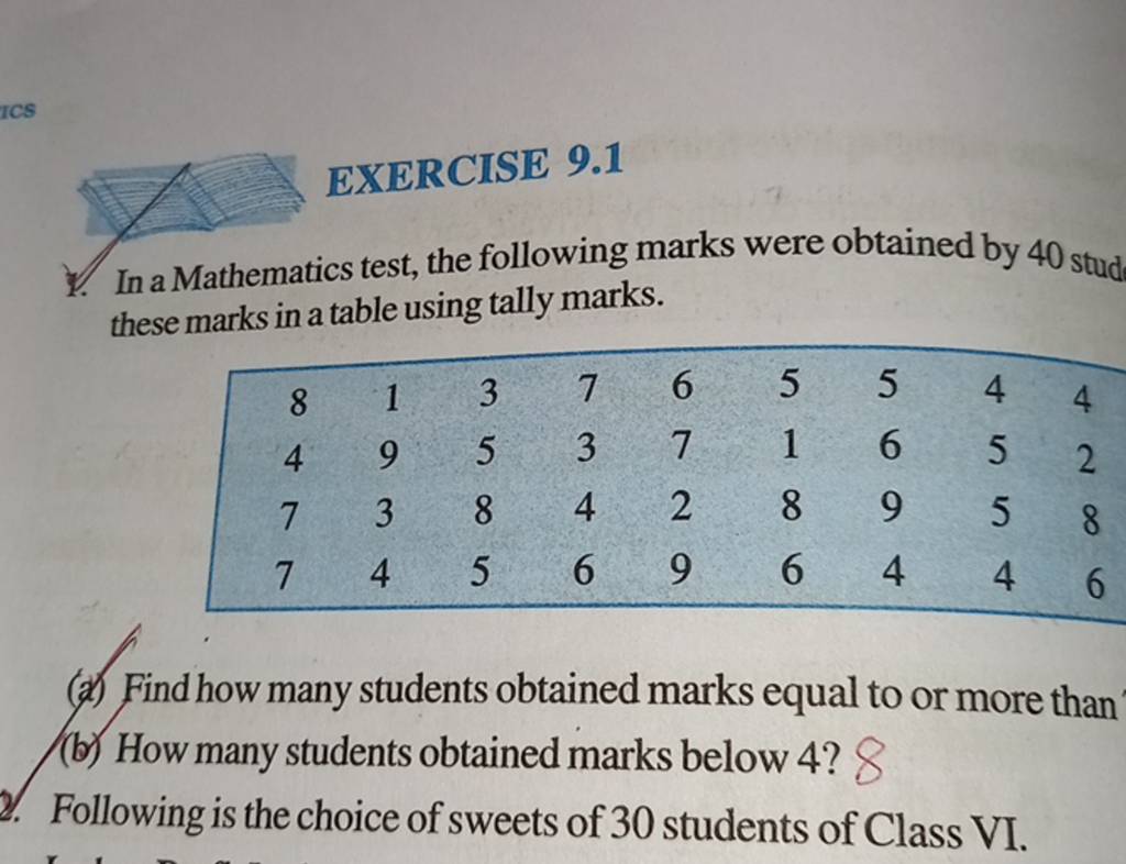 EXERCISE 9.1 In a Mathematics test, the following marks were obtained by