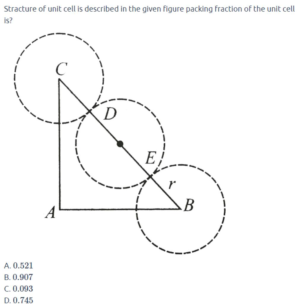 Stracture of unit cell is described in the given figure packing fraction