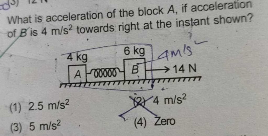 What is acceleration of the block A, if acceleration of B is 4 m/s2 towar..