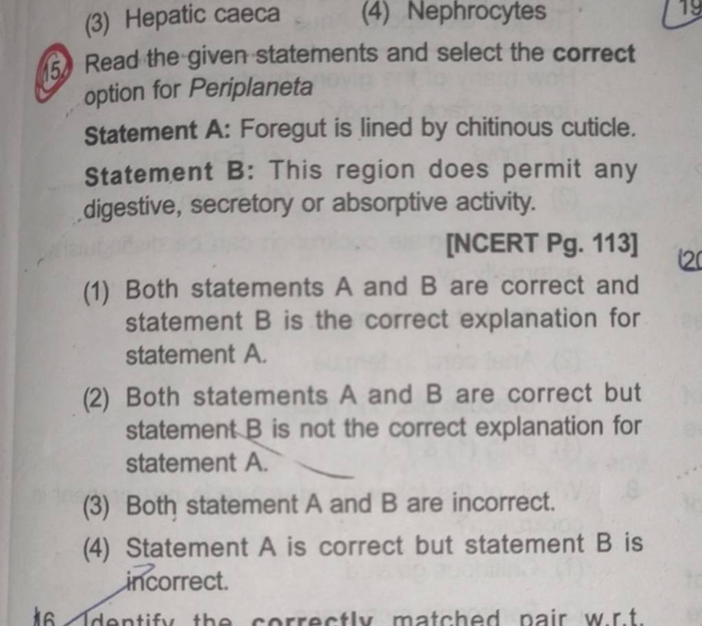 (5.) Read the given statements and select the correct option for Periplan..