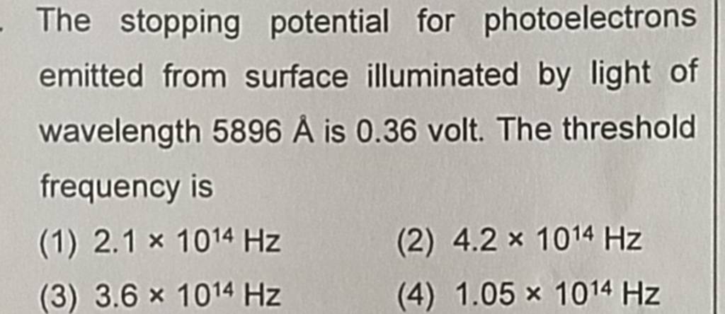 The stopping potential for photoelectrons emitted from surface illuminate..