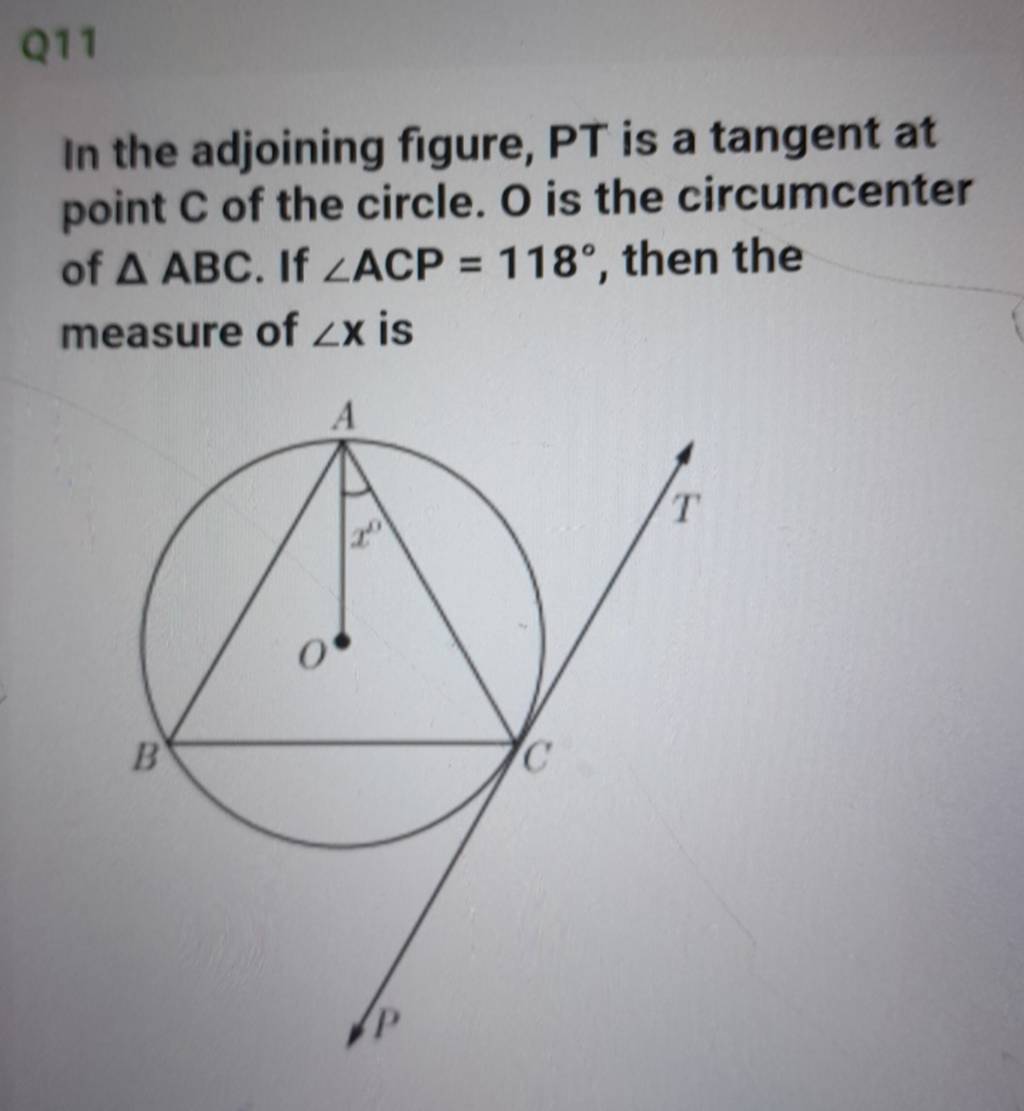 Q11 In The Adjoining Figure Pt Is A Tangent At Point C Of The Circle O