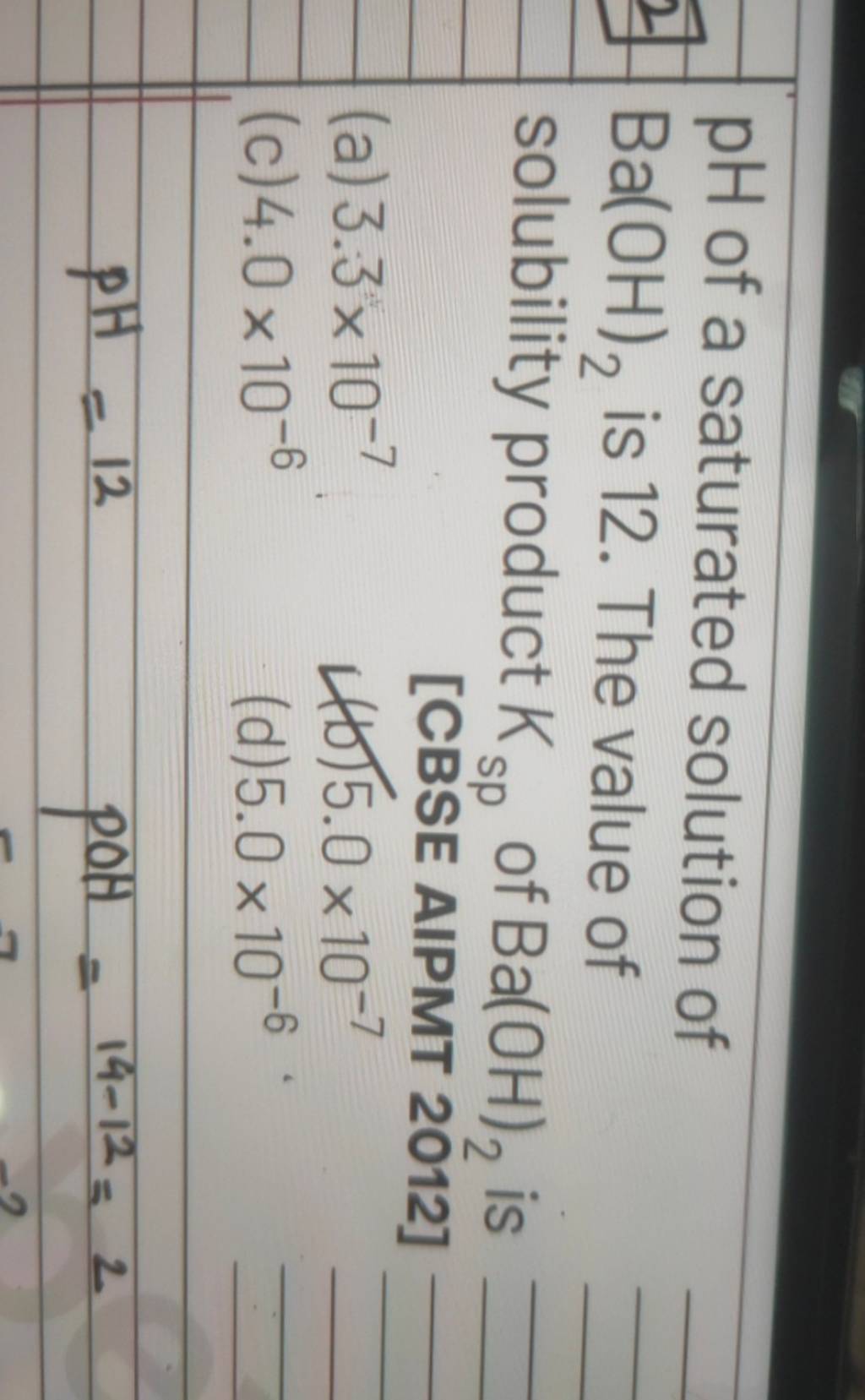 pH of a saturated solution of Ba(OH)2 is 12 . The value of solubility pr..