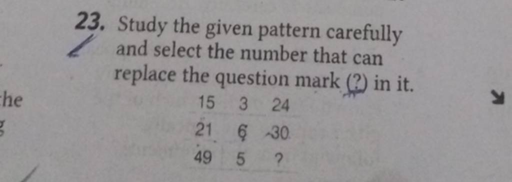23. Study the given pattern carefully and select the number that can repl..