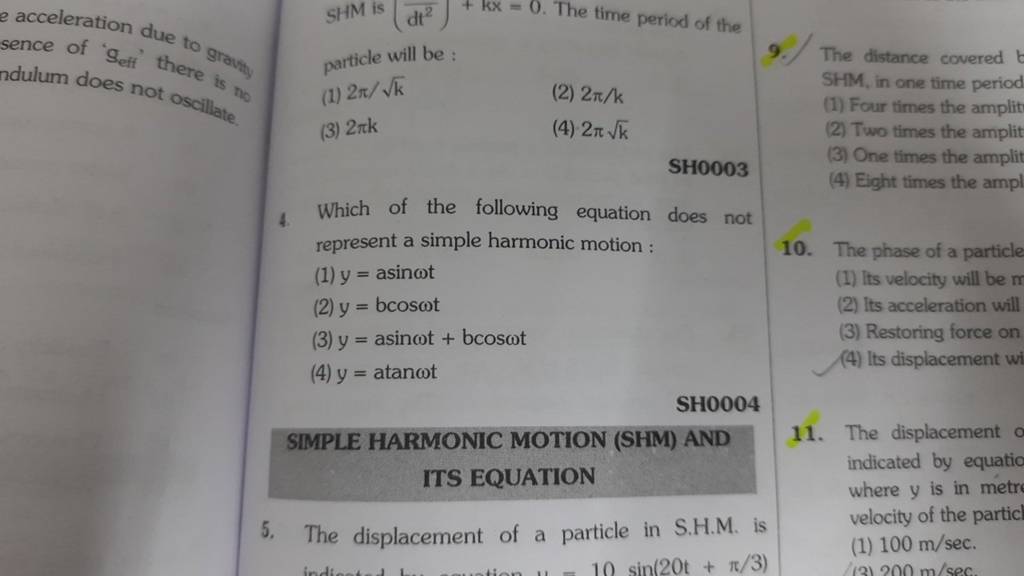 SIMPLE HARMONIC MOTION (SHM) AND 11. The displacement o ITS EQUATION indi..