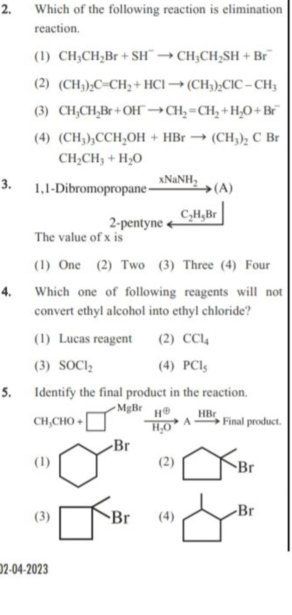 Identify the final product in the reaction. CH3 CHO+ H⊕ MgBr H 2 OA HBr