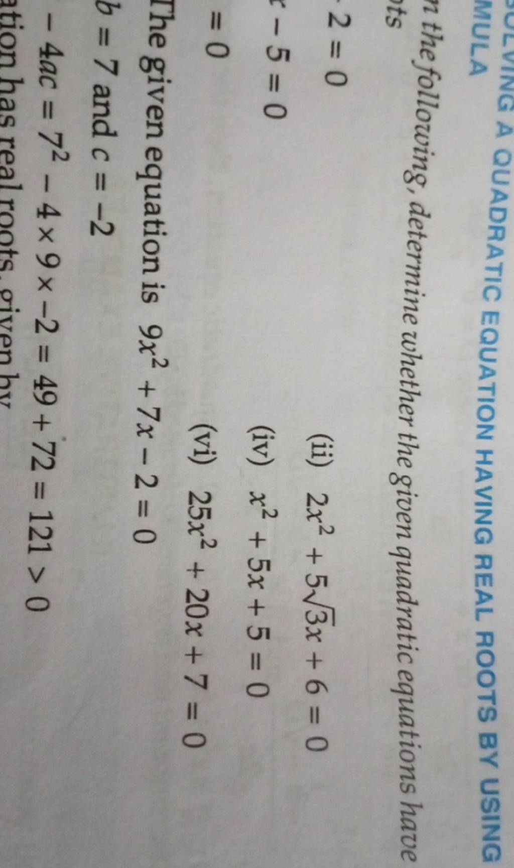 Quadratic Equation Having Real Roots By Using In The Following Determine