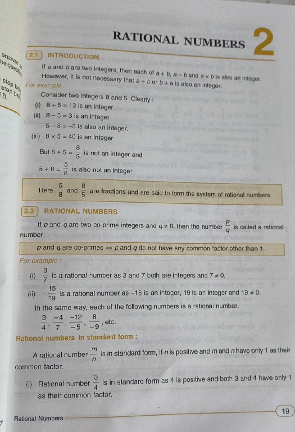 RATIONAL NUMBERS 2.1 INTRODUCTION If a and b are two integers, then each