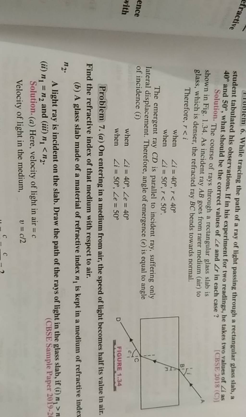 path of a ray of light passing through a rectangular glass slab, a 40∘ an..