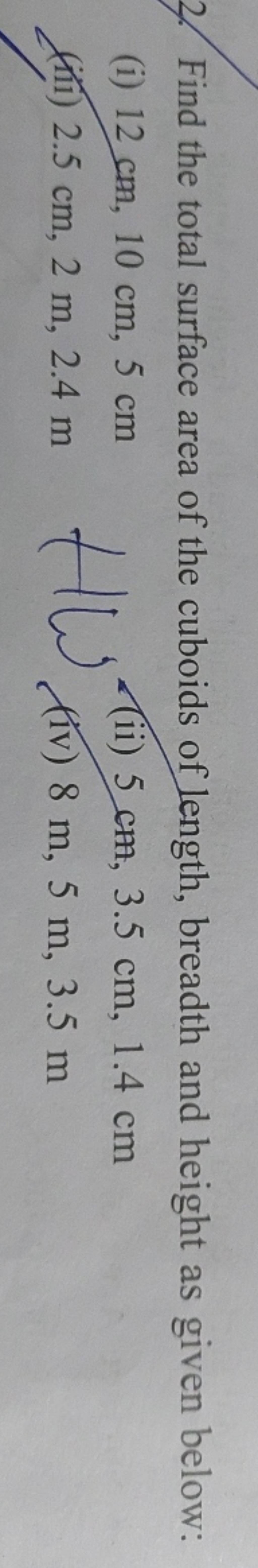 Find the total surface area of the cuboids of length, breadth and height