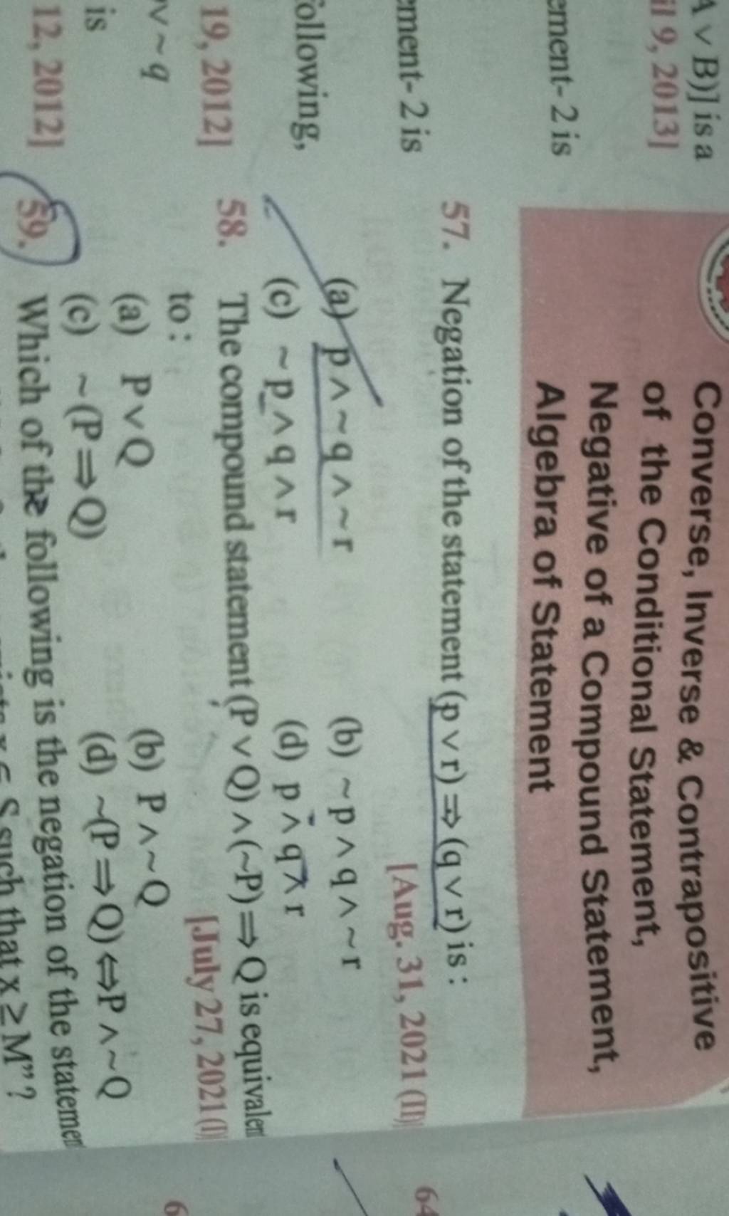 Converse, Inverse \& Contrapositive of the Conditional Statement, Negativ..