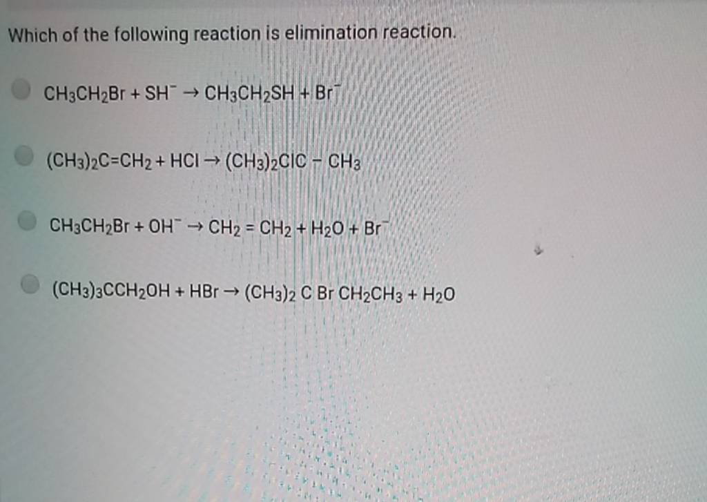 Which Of The Following Reaction Is Elimination Reaction Ch3 Ch2 Br Sh−→c