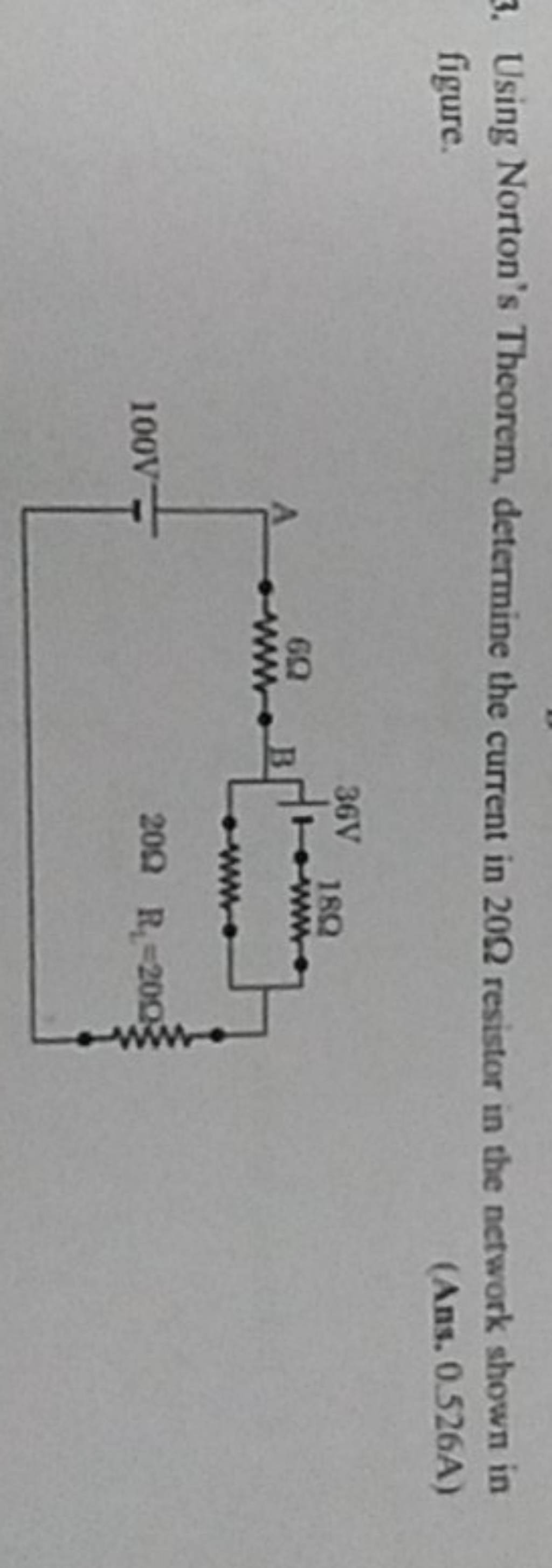 Using Nortons Theorem Determine The Current In 20Ω Resistor In The Netw