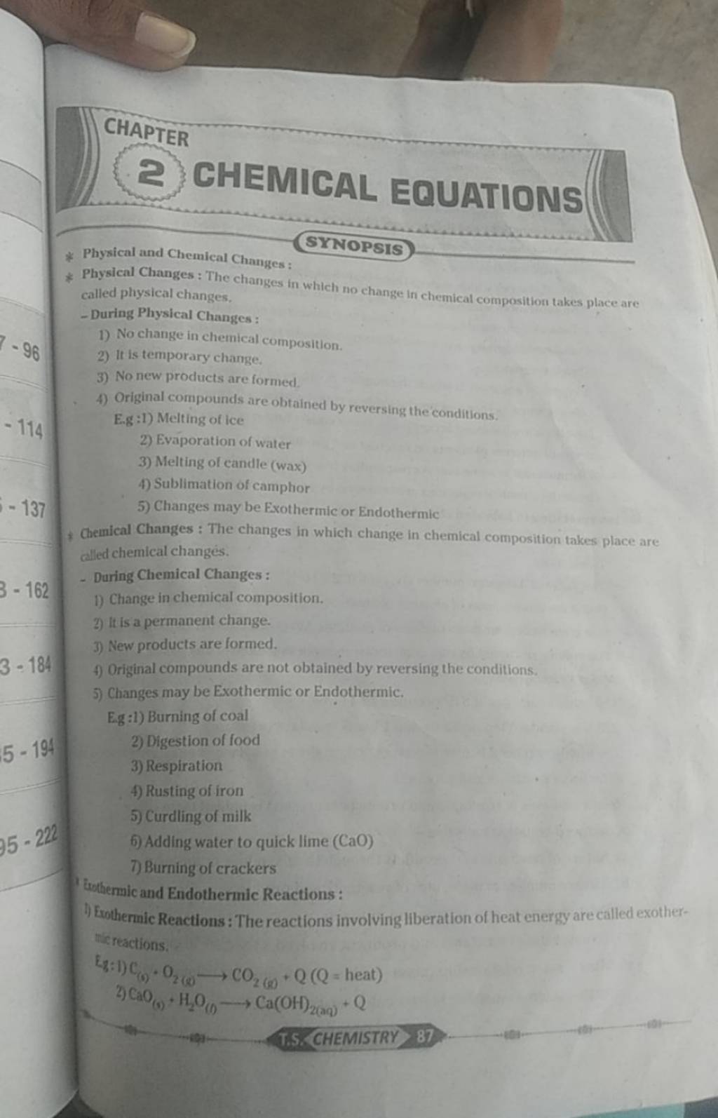 CHAPTER CHEMICAL EQUATIONS * Physical and Chemical Changes : SYNOPSIS * P.. CHAPTER CHEMICAL EQUATIONS * Physical and Chemical Changes : SYNOPSIS * P..