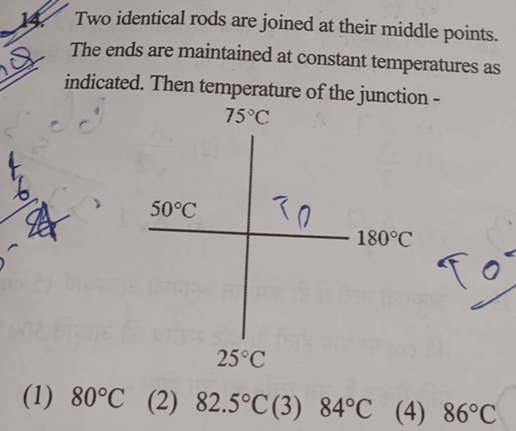 14. Two identical rods are joined at their middle points. The ends are ma..