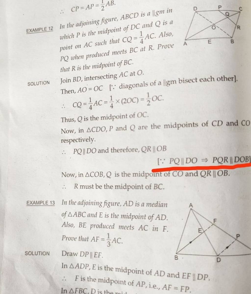 ∴CP=AP=21 AB. EXAMPLE 12 In the adjoining figure, ABCD is a ∥gm in which.. ∴CP=AP=21 AB. EXAMPLE 12 In the adjoining figure, ABCD is a ∥gm in which..