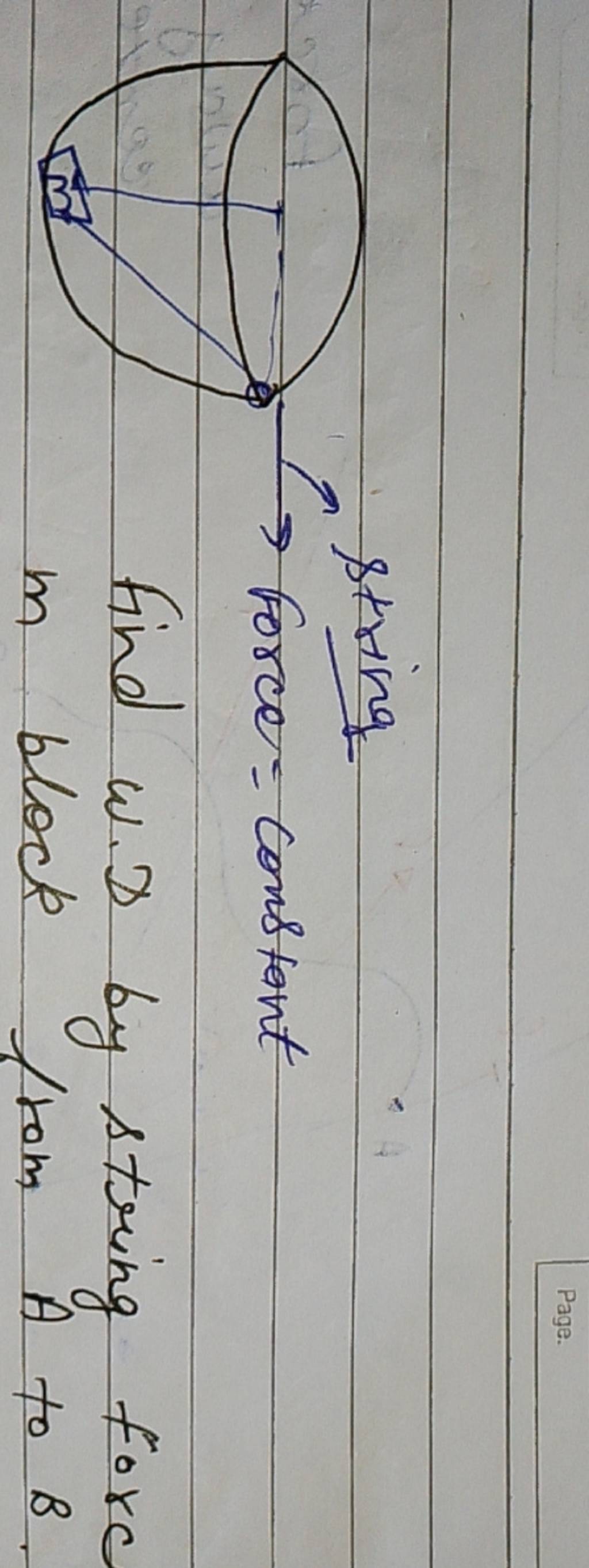 string force: Constant Find w.D by string forc m block from A to B | Filo
