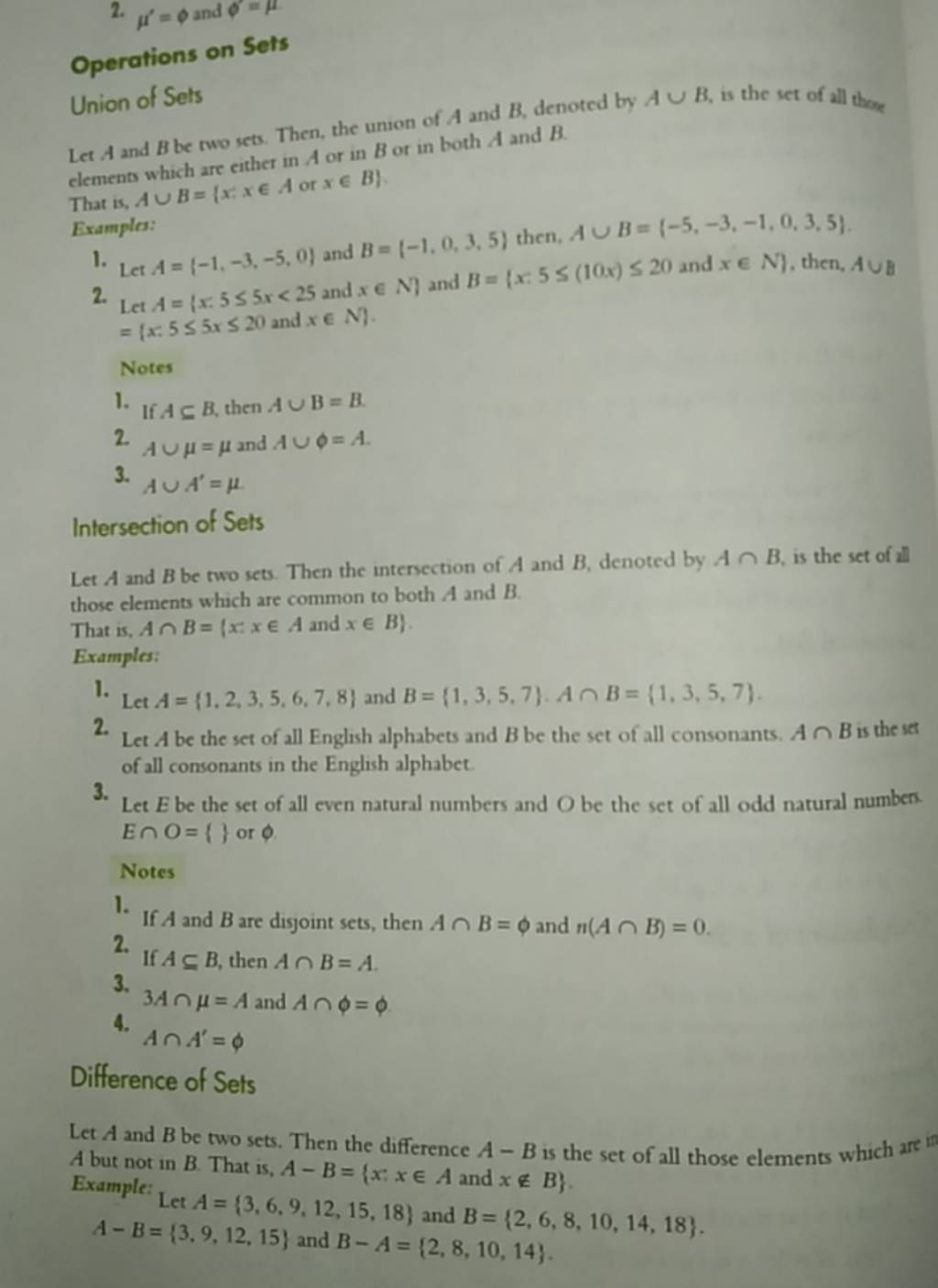Intersection of Sets Let A and B be two sets. Then the intersection of A