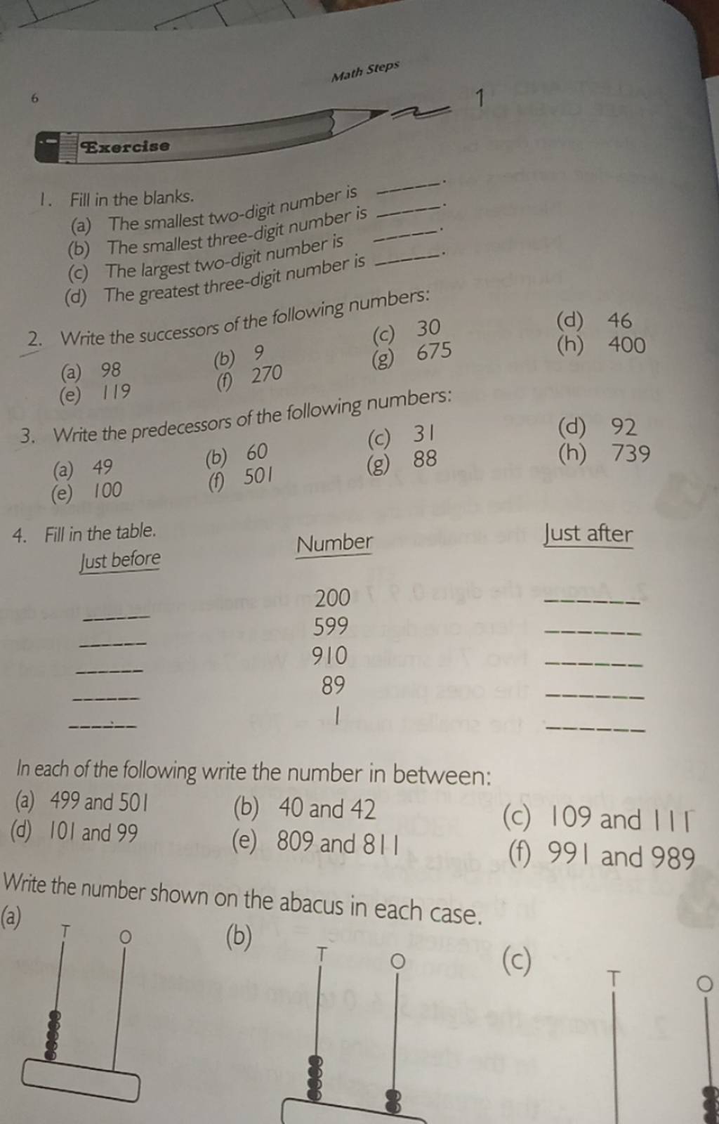 A The Smallest Two Digit Number Is 1 Fill In The Blanks B The Small