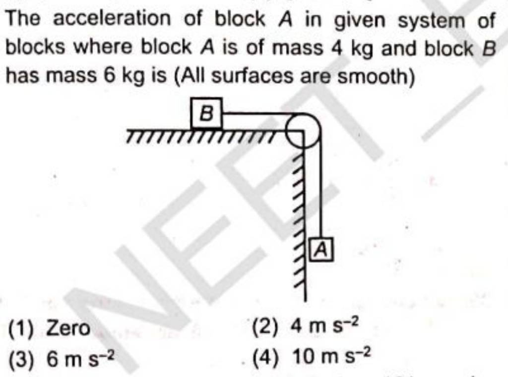 The acceleration of block A in given system of blocks where block A is of..