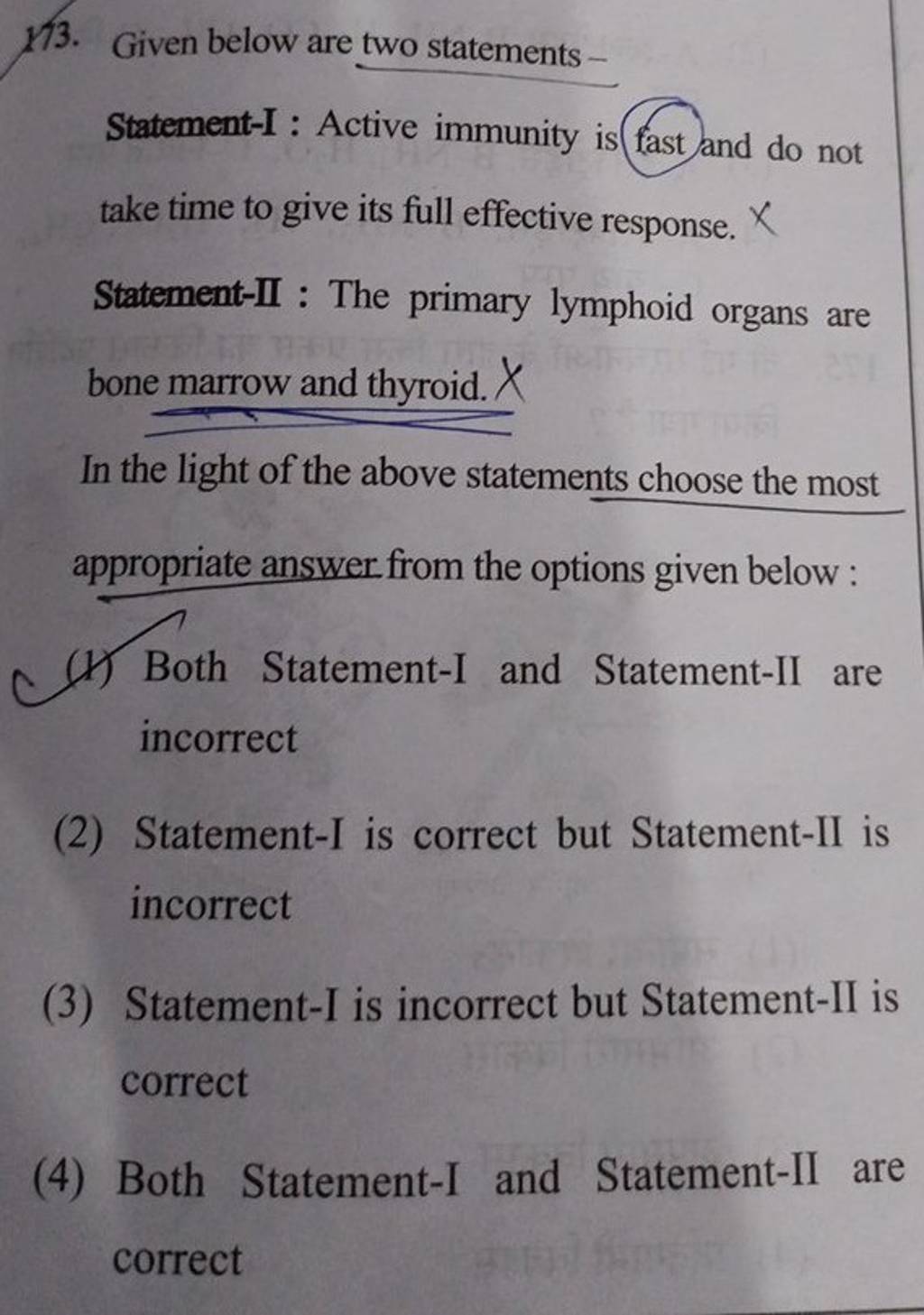 1 3 Given Below Are Two Statements Statement I Active Immunity Is Ta