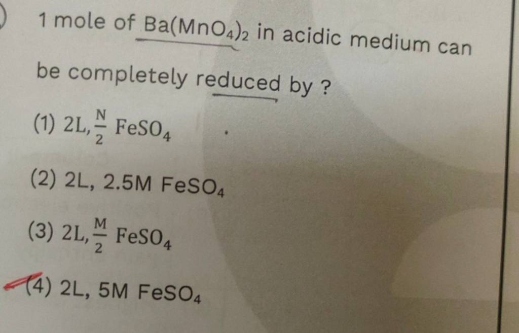 1 mole of Ba(MnO4 )2 in acidic medium can be completely reduced by?..