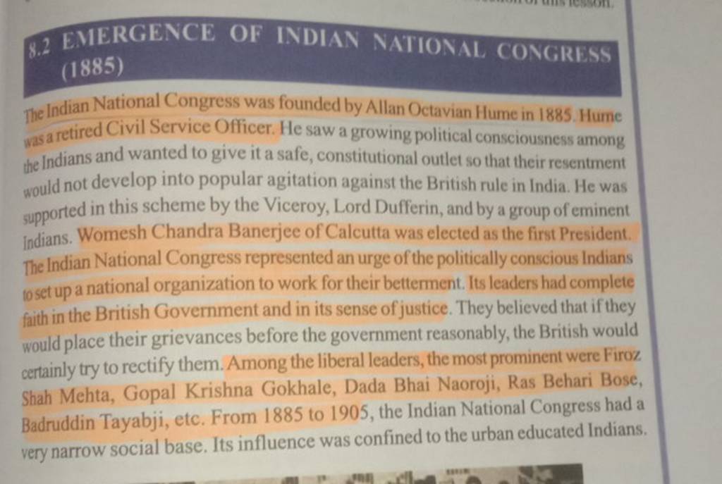 8.2 EMERGENCE OF INDIAN NATIONAL CONGRESS (1885) The Indian National Cong..