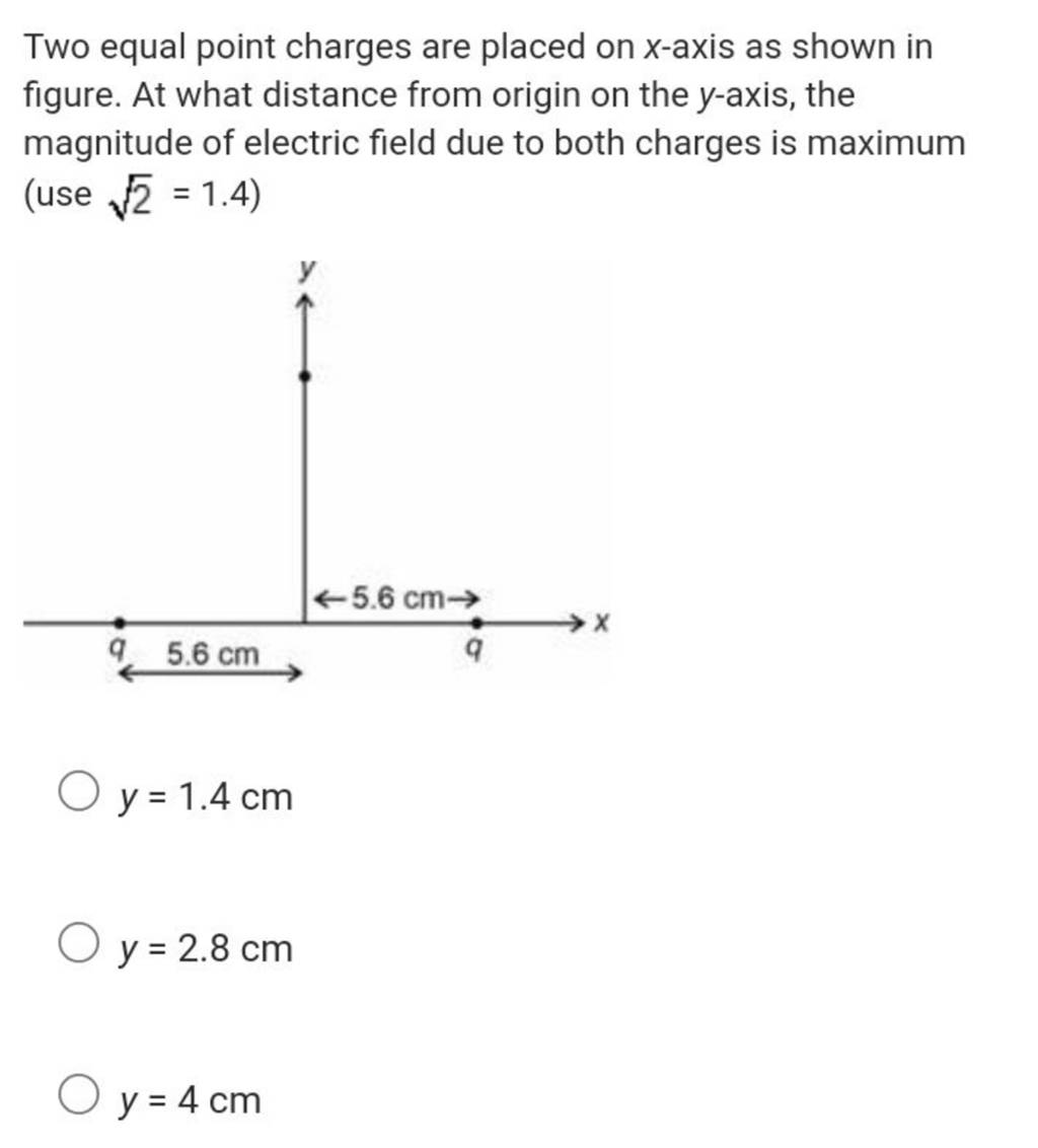 Two equal point charges are placed on x-axis as shown in figure. At what