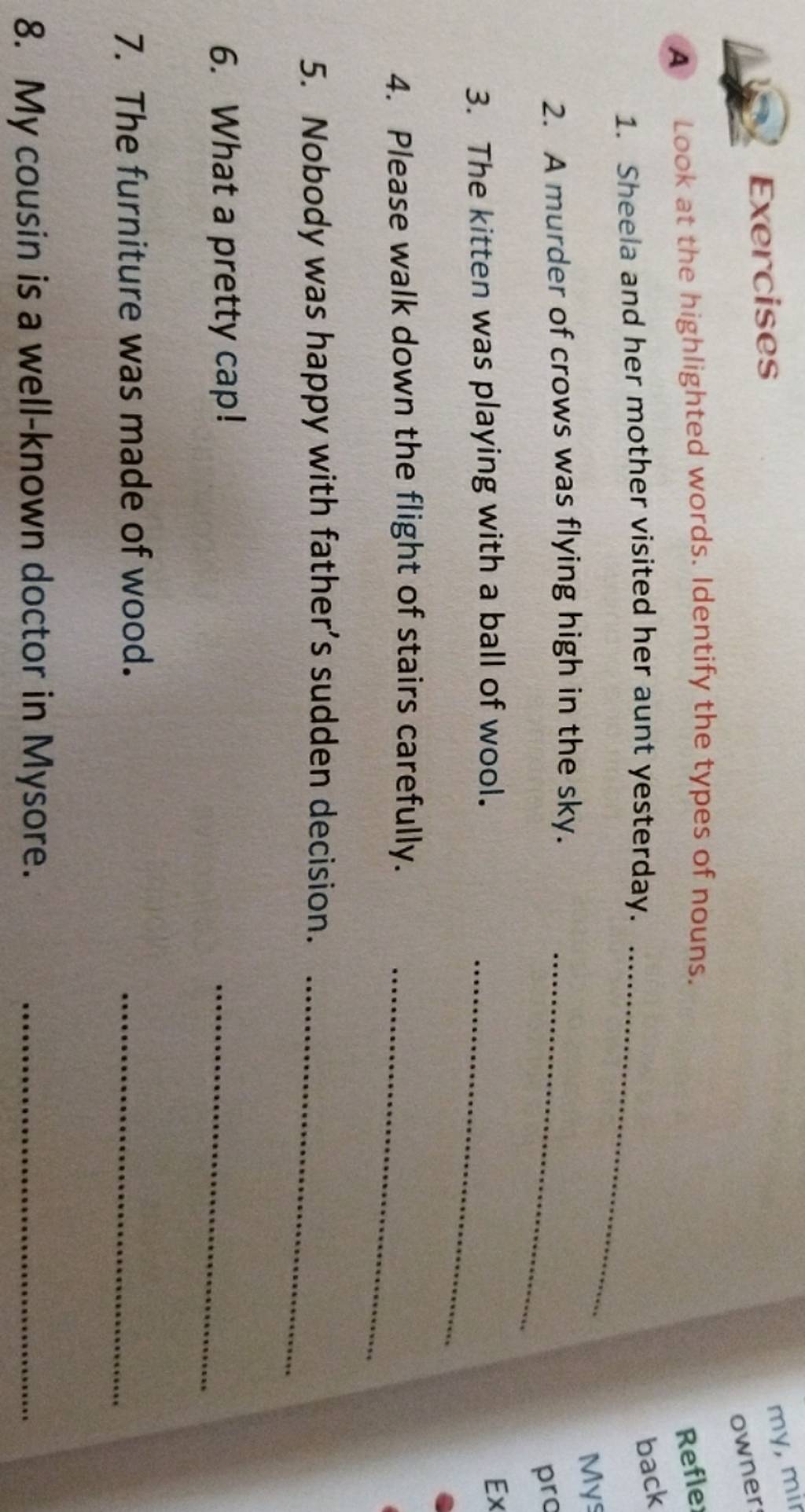 Exercises A Look at the highlighted words. Identify the types of nouns...