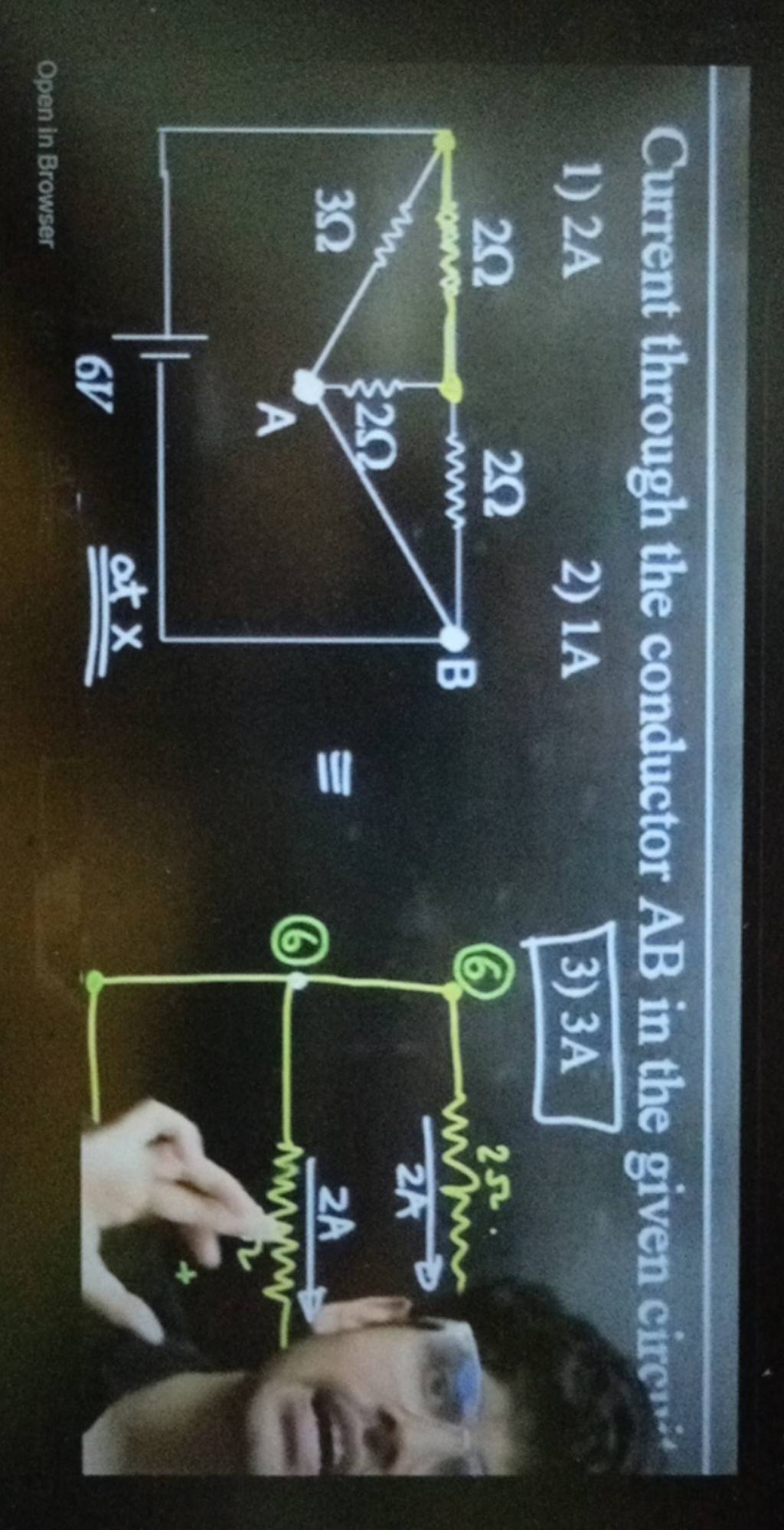 Current through the conductor AB in the given circuit 1) 2 A 2) 1 A 3) 3