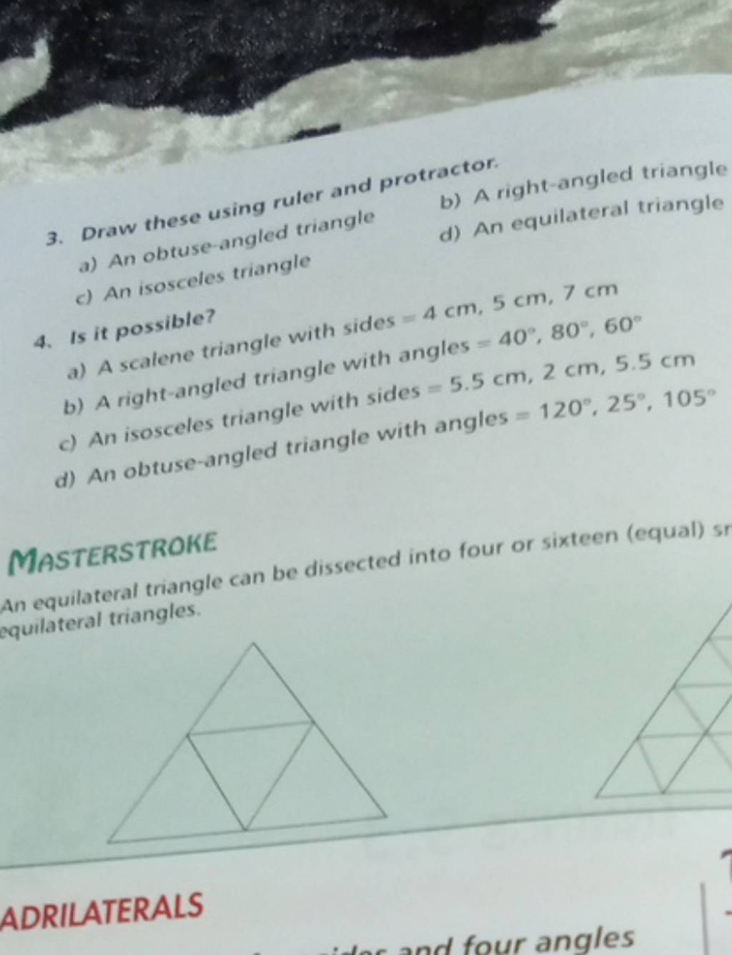 3. Draw these using ruler and protractor. a) An obtuse-angled triangle b)..