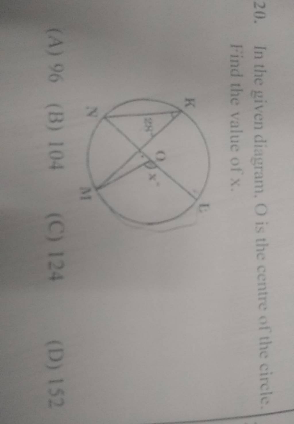 In the given diagram, O is the centre of the circle. Find the value of x...
