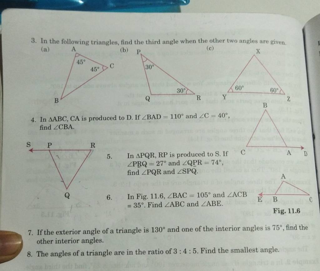 3. In the following triangles, find the third angle when the other two an..