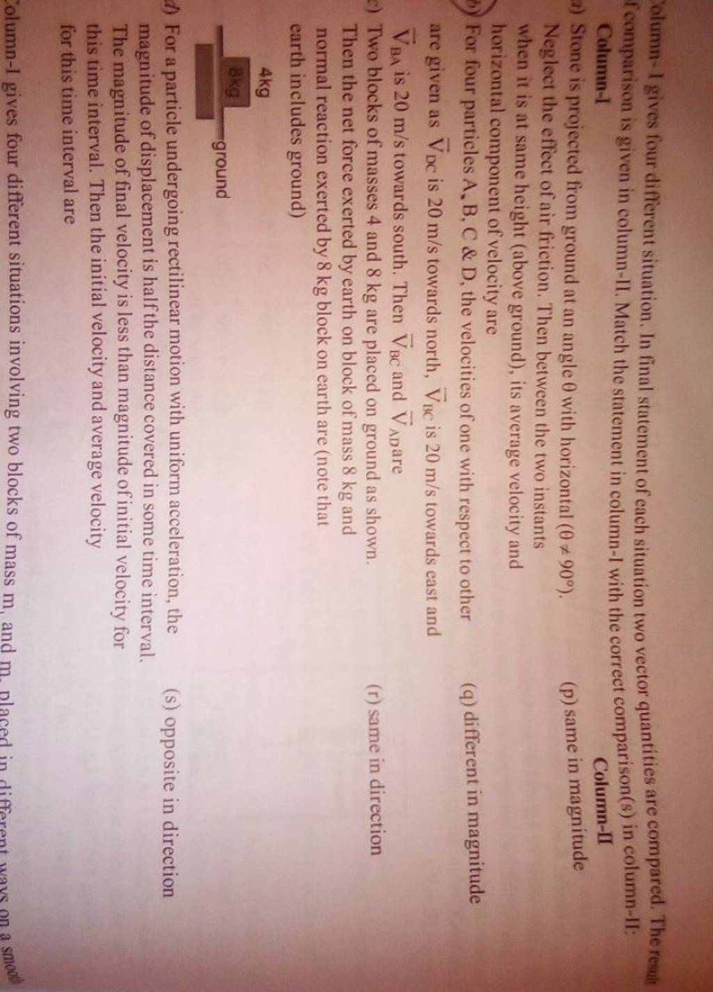 olumn- I gives four different situation. In final statement of each situa..