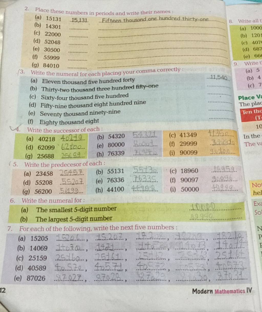 Place these numbers in periods and write their names : | Filo