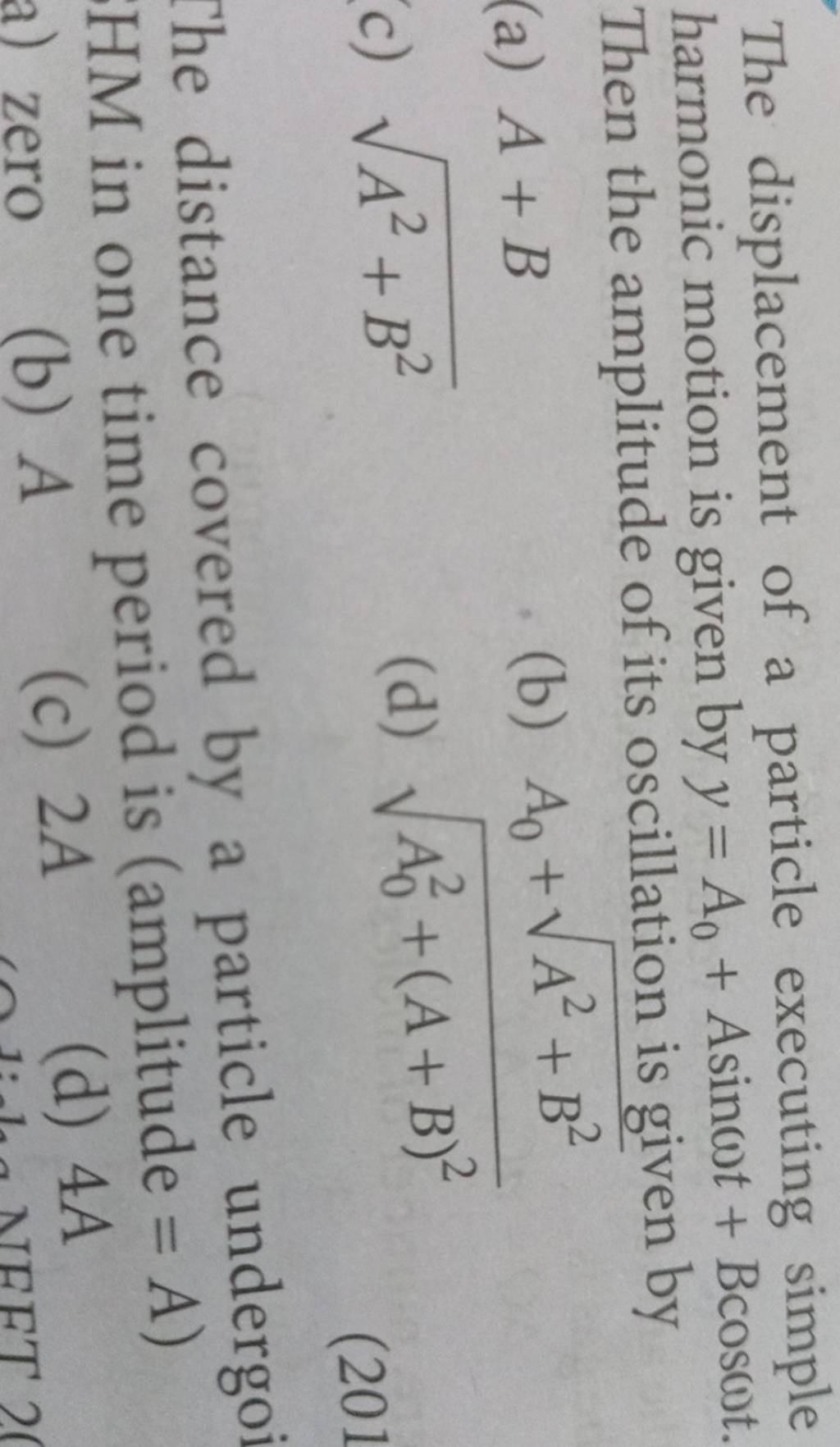 The displacement of a particle executing simple harmonic motion is given
