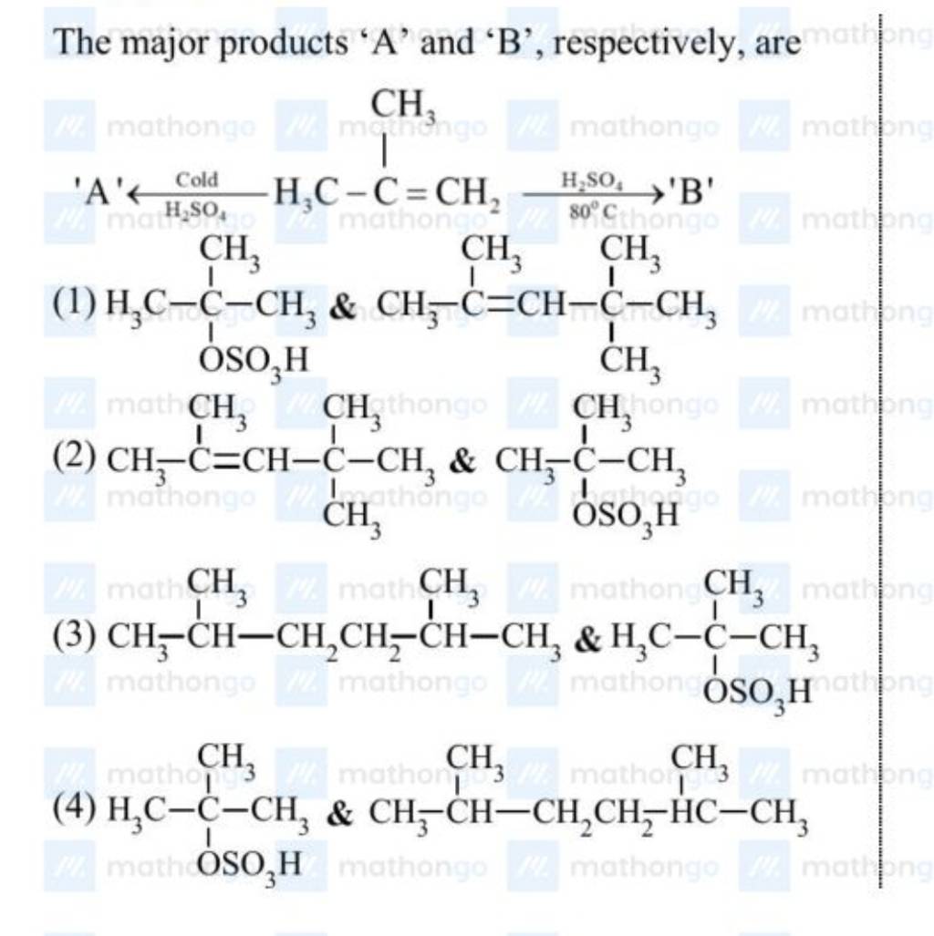 The major products ' A ' and ' B ', respectively, are (1) (2) (3) & (4)
