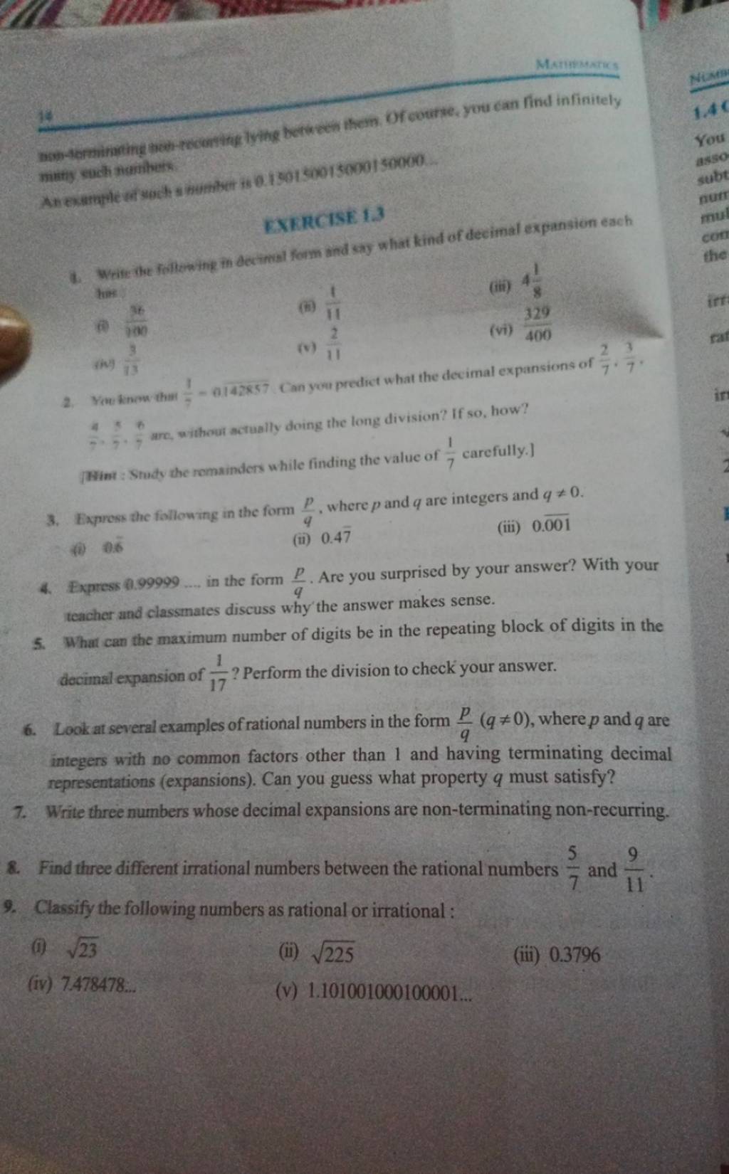 You knew tha 71 −0.42×57 Can you predict what the decimal expansions of 7..