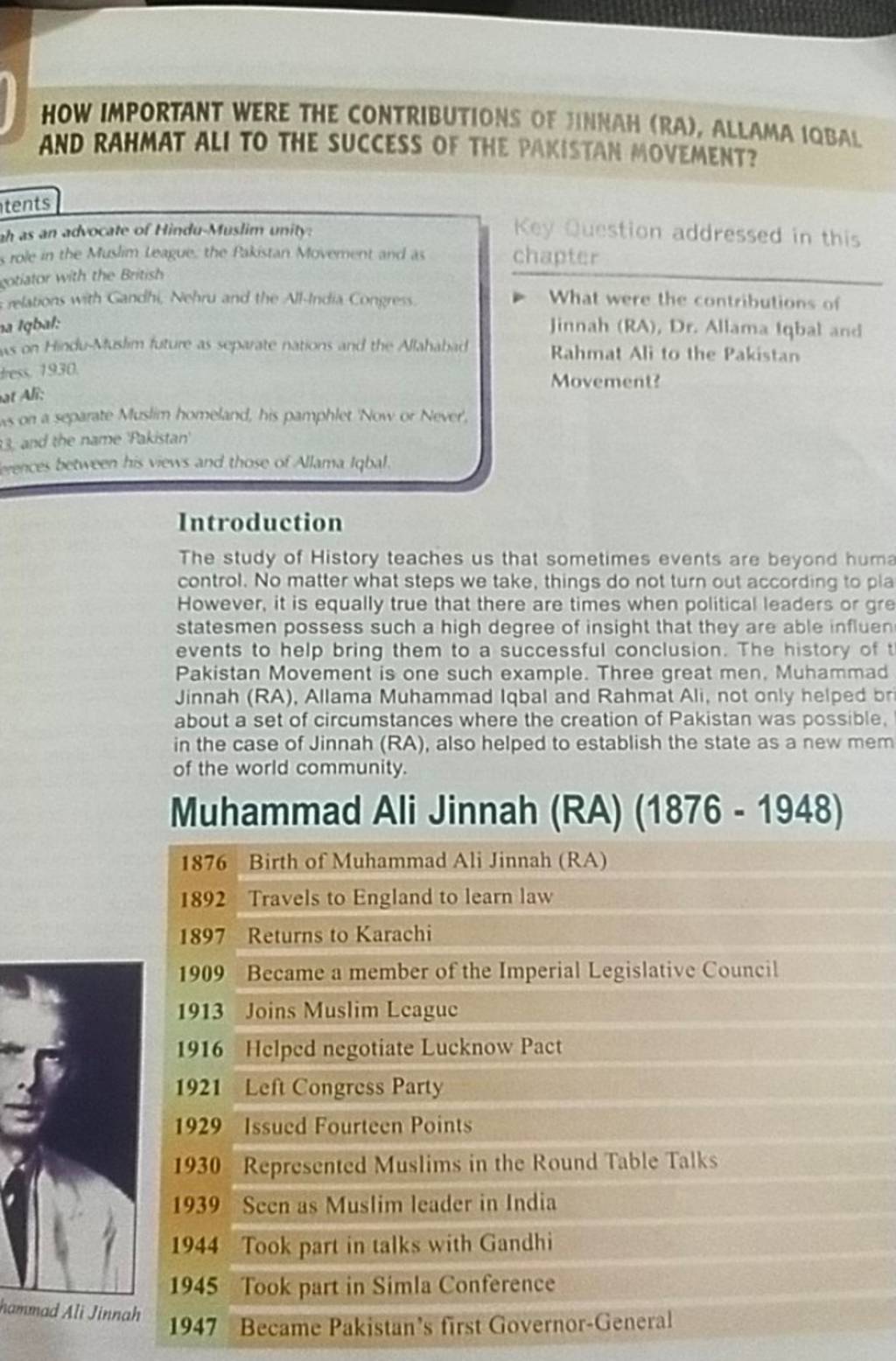 HOW IMPORTANT WERE THE CONTRIBUTIONS OF INNAH (RA), ALLAMA IOBAL. AND RAH..