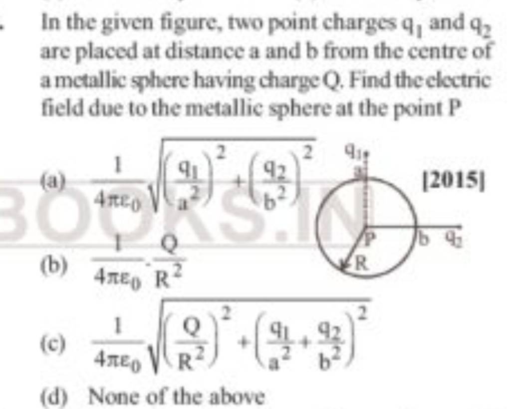In the given figure, two point charges q1 and q2 are placed at distance..